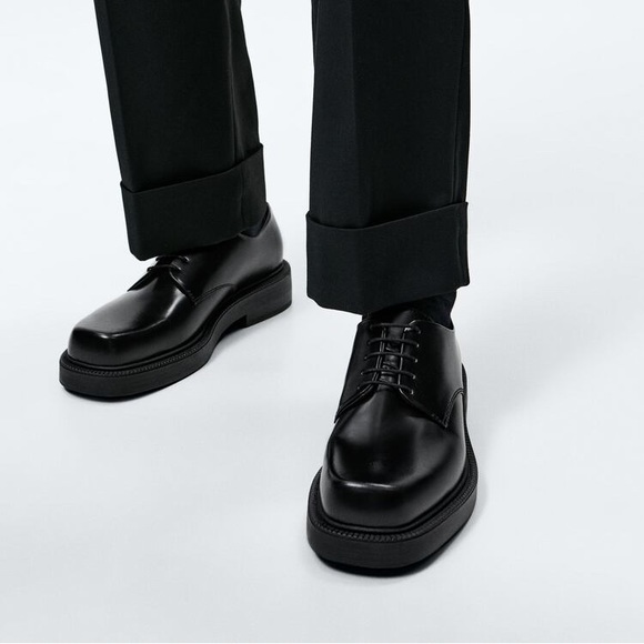 Zara | Shoes | Nwt Zara Man Black Leather Chunky Laceup Derby Shoes ...
